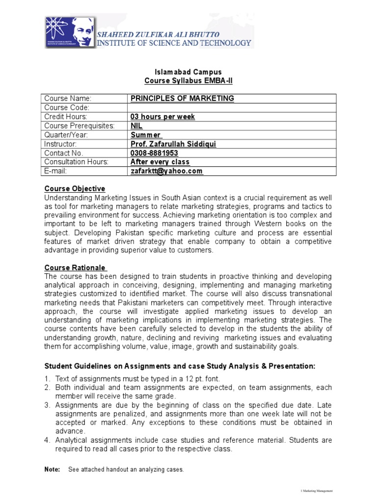 Course Outline (Principlal Marketing EMBA - szabIST Uni | PDF ...