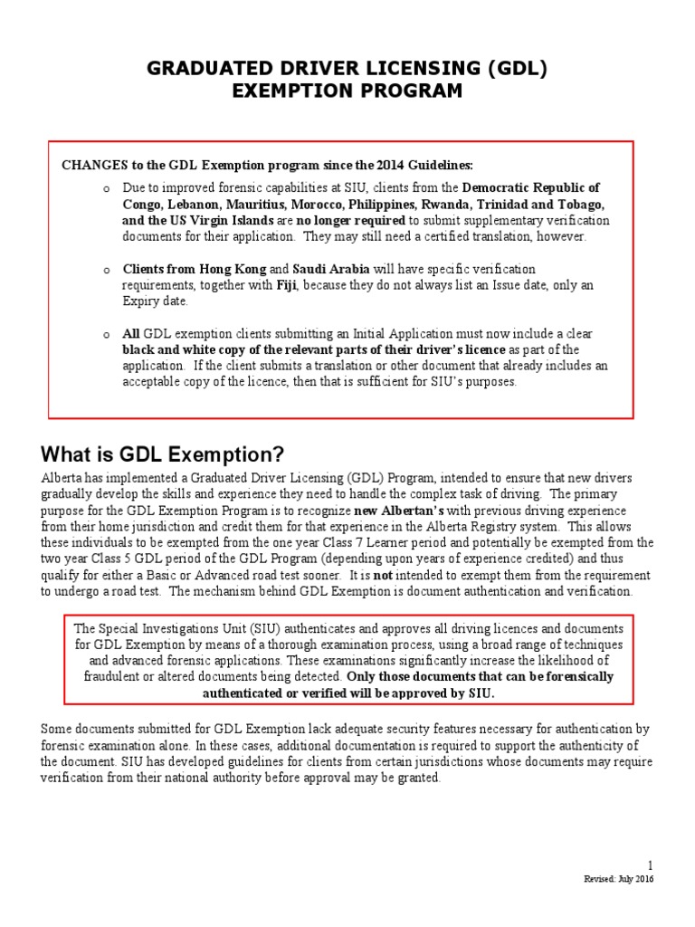 Alberta GDL Exemption Program Overview | PDF | Driver's License ...