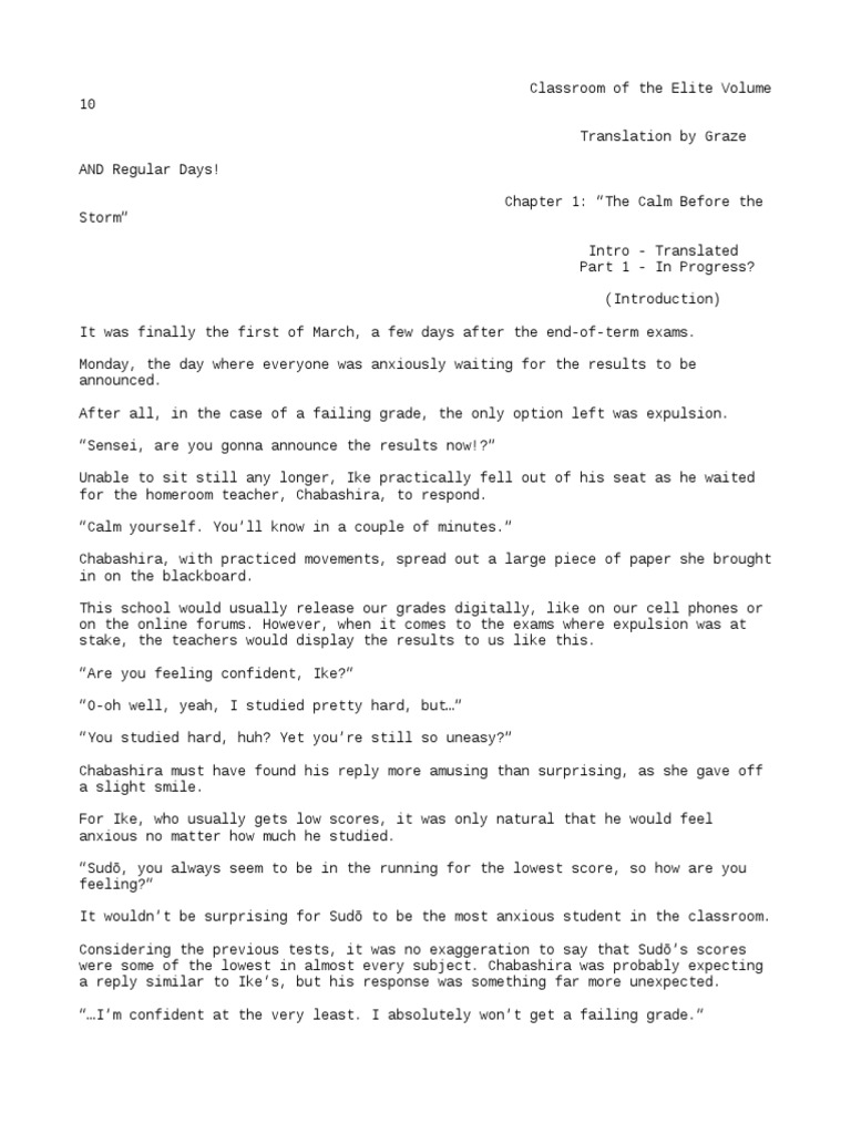 Classroom of The Elite v10 Chapter 1 (Wip) | PDF | Test (Assessment)