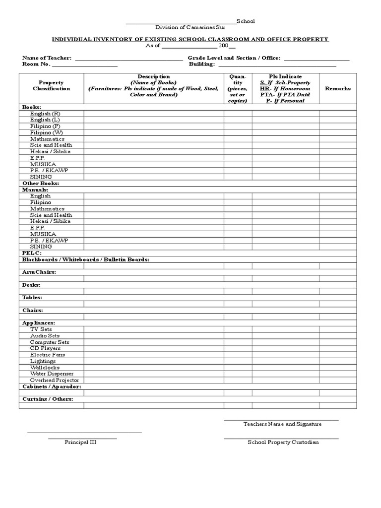 School Property Inventory Form | PDF