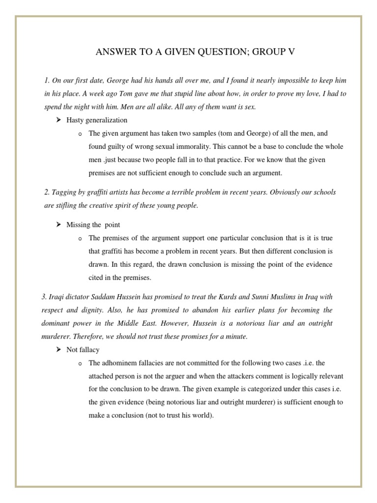 Answer To A Given Question | PDF | Argument | Fallacy