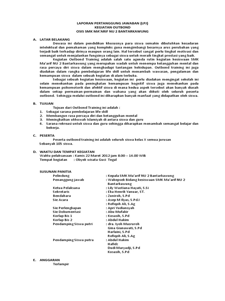 Laporan Kegiatan Outbond OSIS SMK Ma'arif | PDF | Karier & Perkembangan