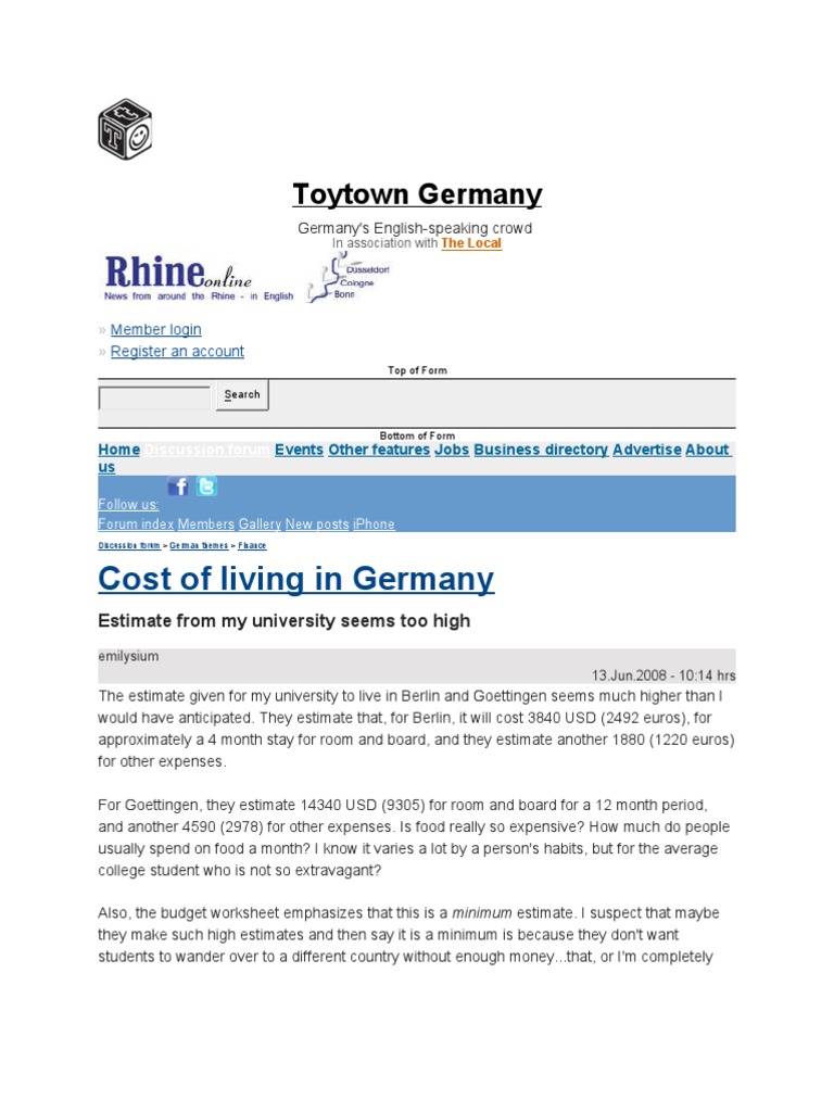 Cost of Living Germany | PDF | Dormitory | Business