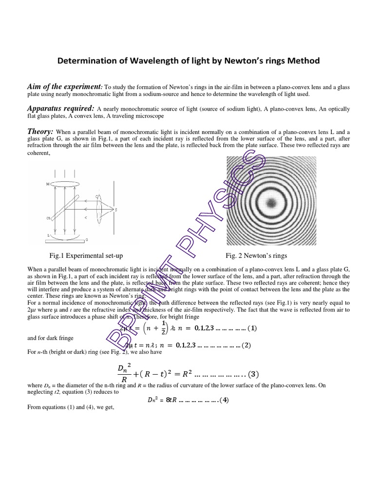 Determination of Wavelength of Light by Newton's Rings Method | PDF ...