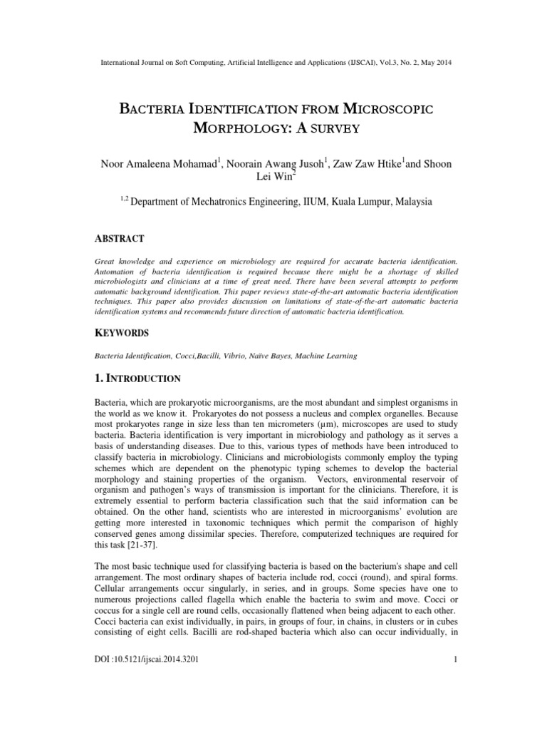 3214ijscai01 PDF | PDF | Bacteria | Statistical Classification