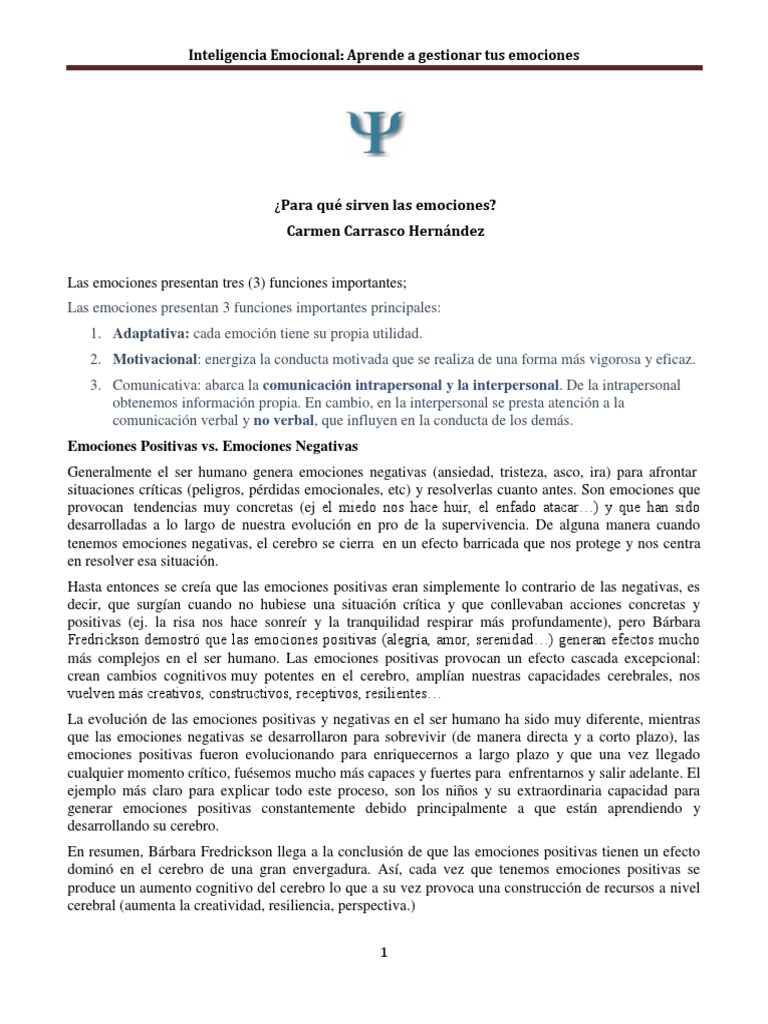 Para Que Sirven Las Emociones Pdf Inteligencia Emocional Las