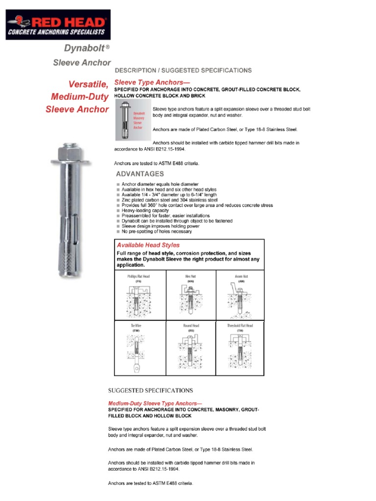 Dynabolt ParaBolt | PDF