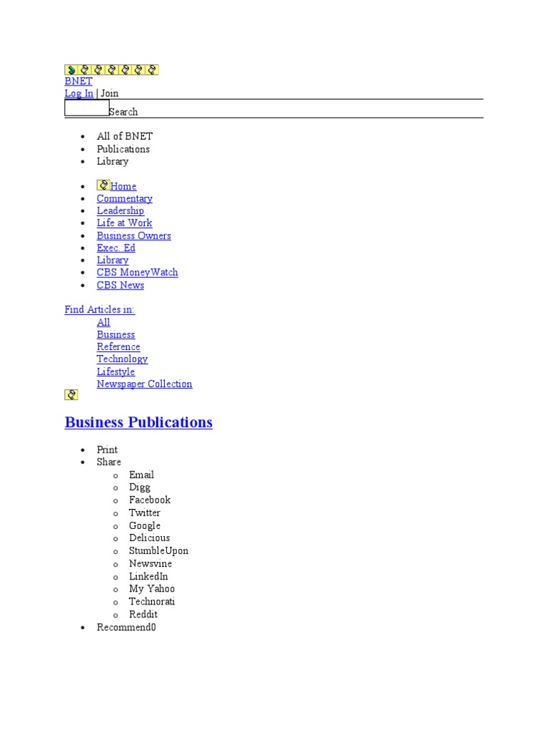 Business Publications: - Join Search All of BNET Publications Library ...