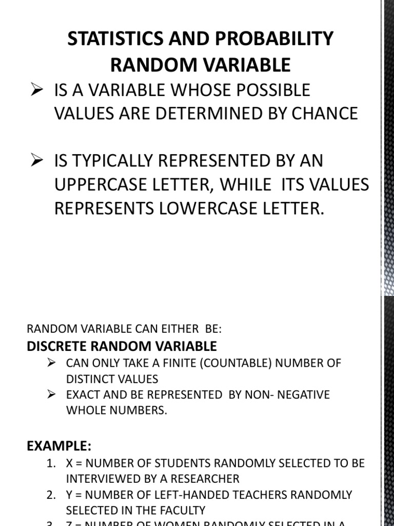 Statistics and Probability Random Variable | PDF | Probability ...