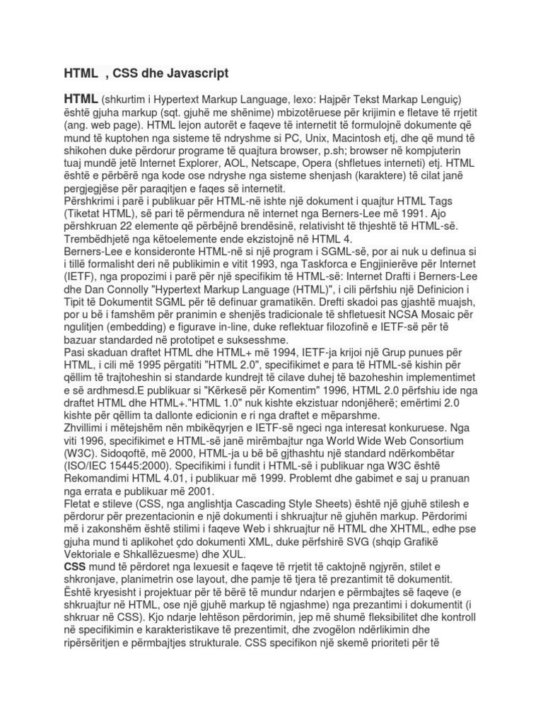 HTML, CSS Dhe Javascript HTML | PDF