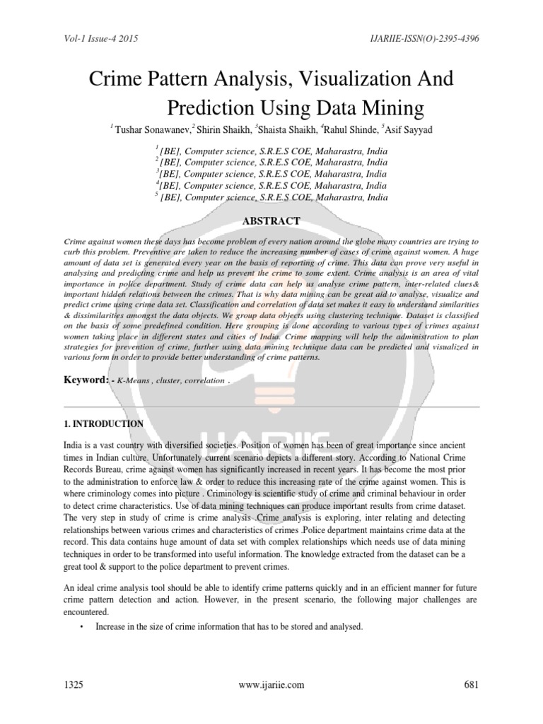 Crime Pattern Analysis, Visualization And Prediction Using Data Mining ...