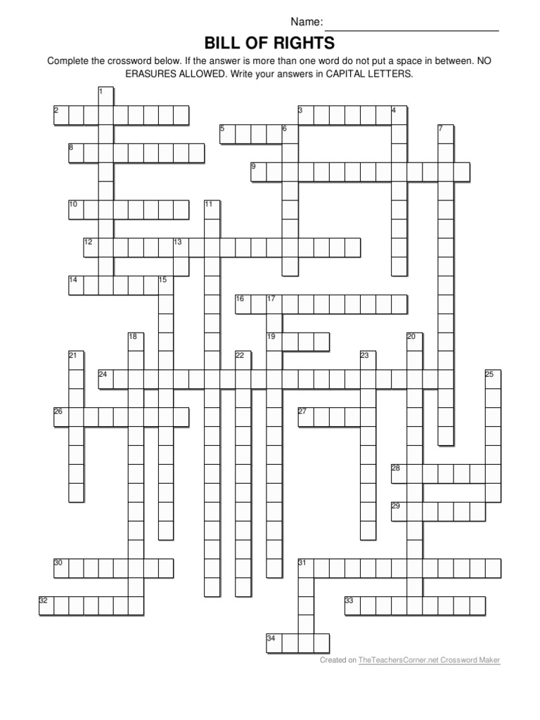 Bill of Rights Crossword Puzzle | PDF | Freedom Of Speech | United ...