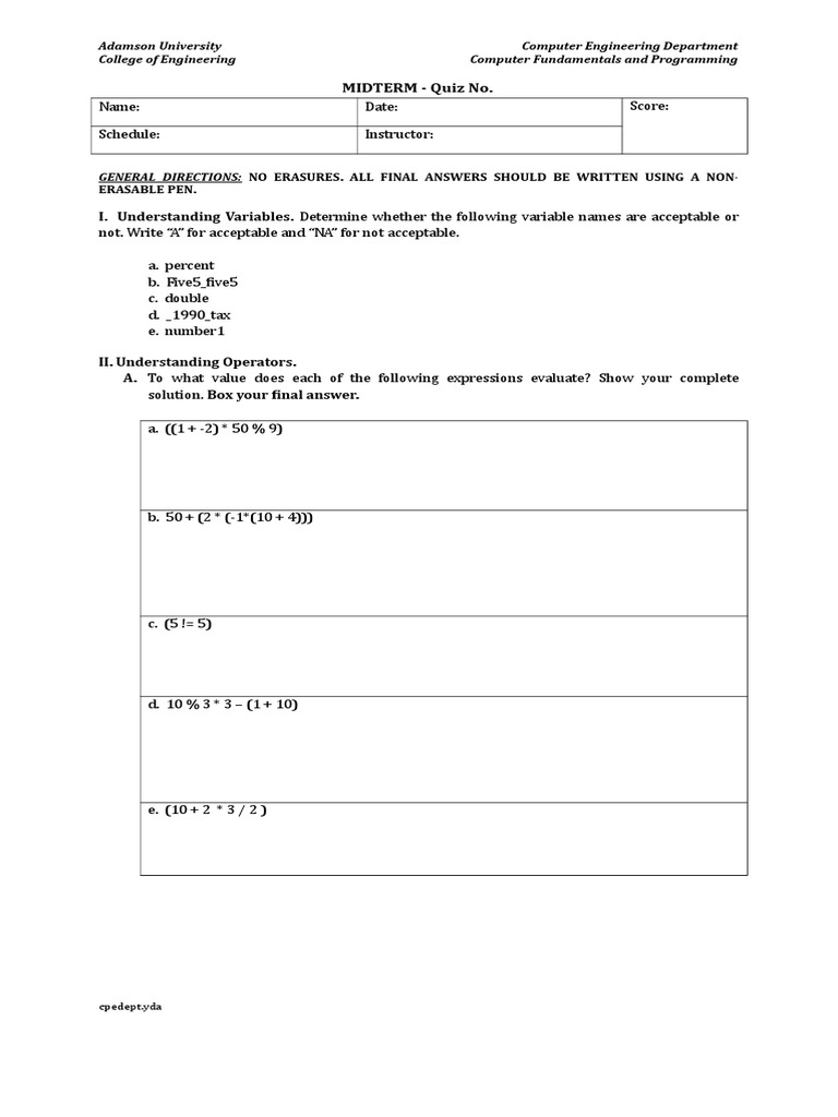 I. Understanding Variables. Determine Whether The Following Variable ...