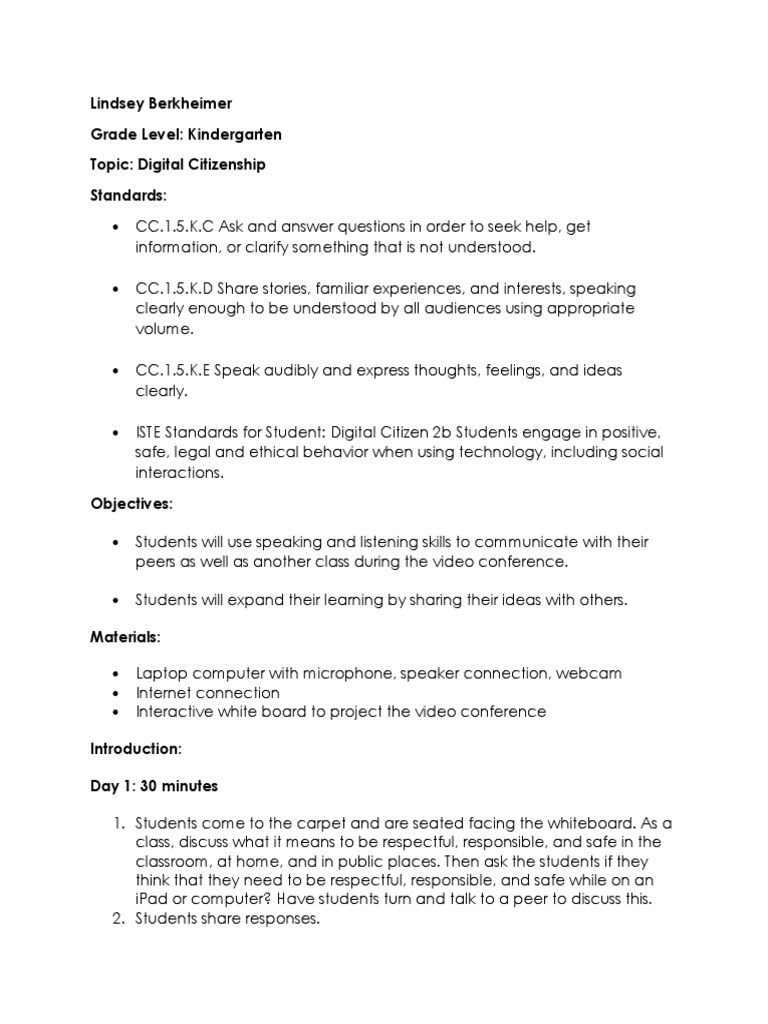 3c LLT 565 Marsh Skype Digital Citizenship Lesson Plan | PDF ...