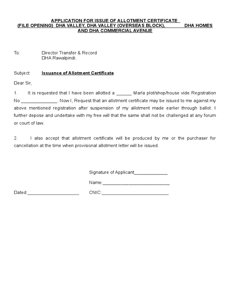 Allotment Certificate Application Form | PDF | Government | Government ...