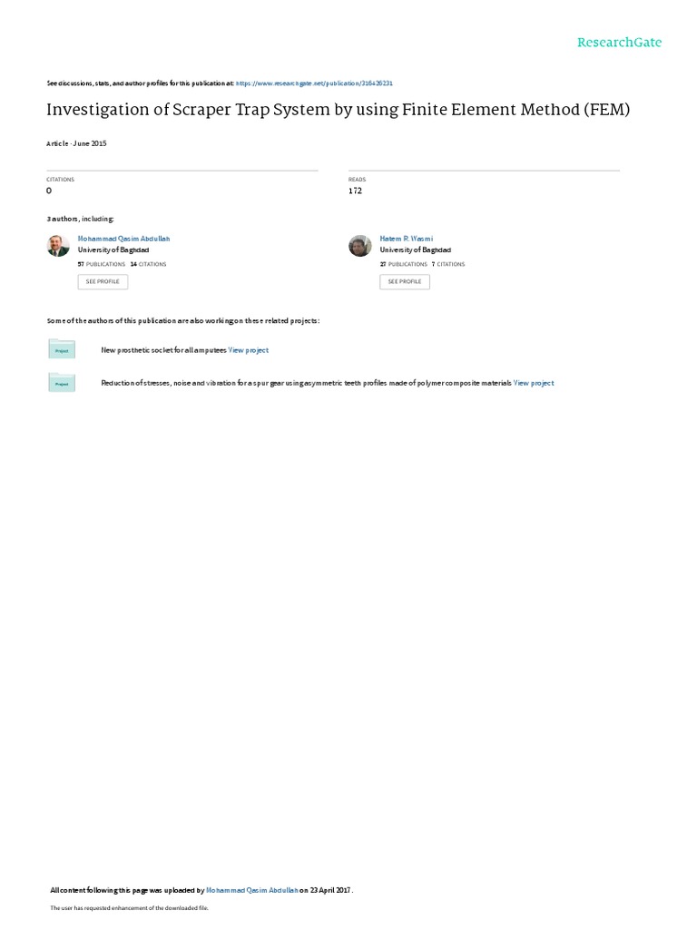 Investigation of Scraper Trap System by Using Finite Element Method FEM ...