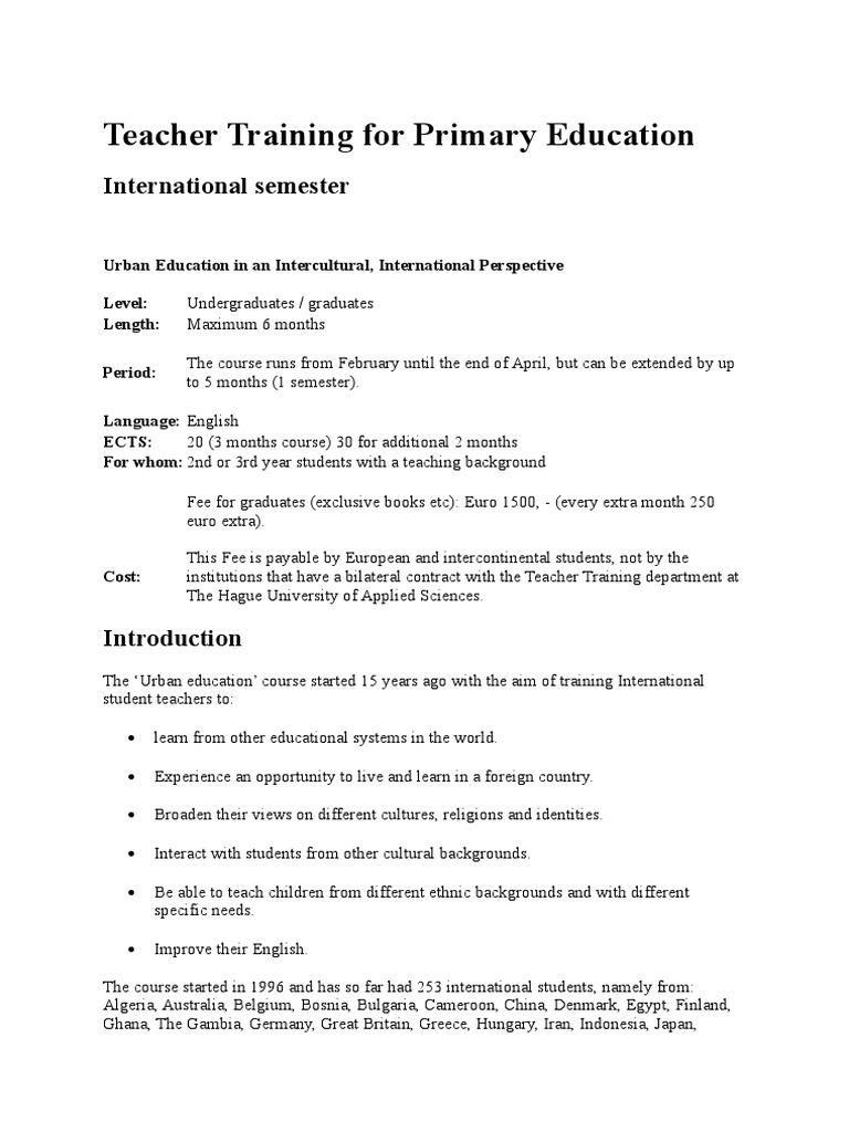 Teacher Training For Primary Education | PDF | Cross Cultural ...