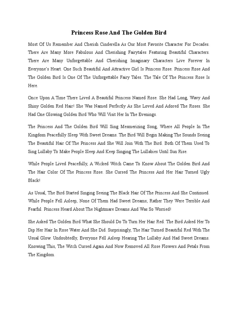 Princess Rose and The Golden Bird | PDF | Fairy Tales | Folklore