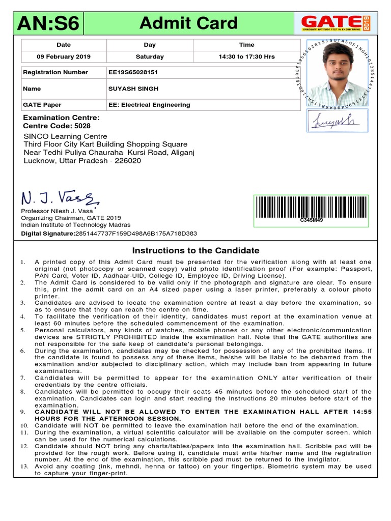Admit Card: Examination Centre: Centre Code | PDF | Identity Document ...