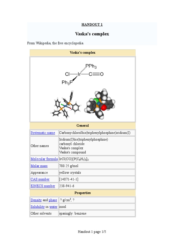 Handout1 Vaska Compound | PDF | Chemical Compounds | Materials