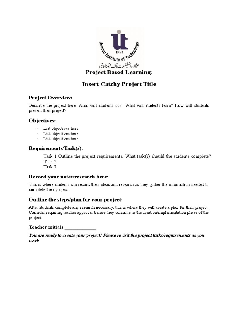 Project Based Learning: Insert Catchy Project Title | PDF