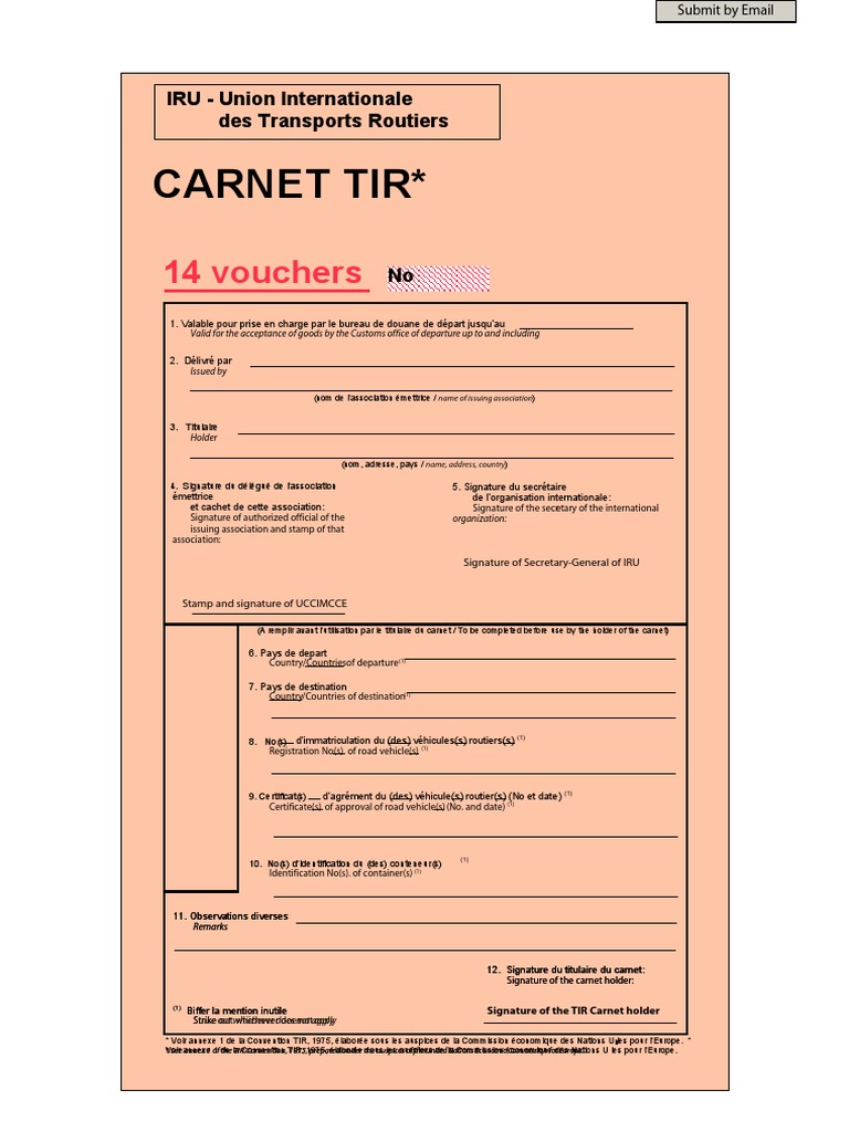 TirCarnet Template | PDF | Signature | Customs