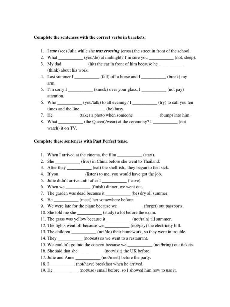 Complete The Sentences With The Correct Verbs in Brackets | PDF ...