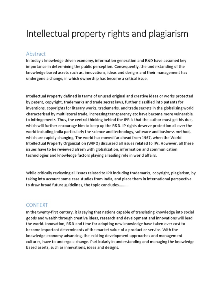 Intellectual Property Rights and Plagiarism | Download Free PDF ...