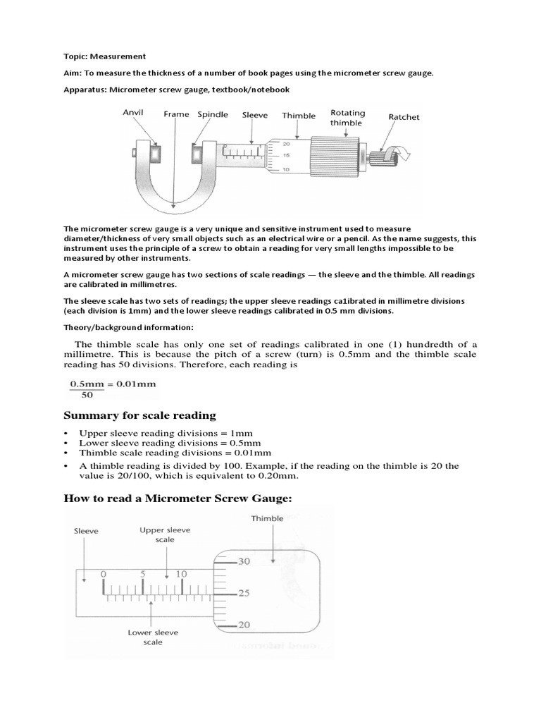 Measuring Book Page Thickness with Micrometer | PDF | Teaching ...