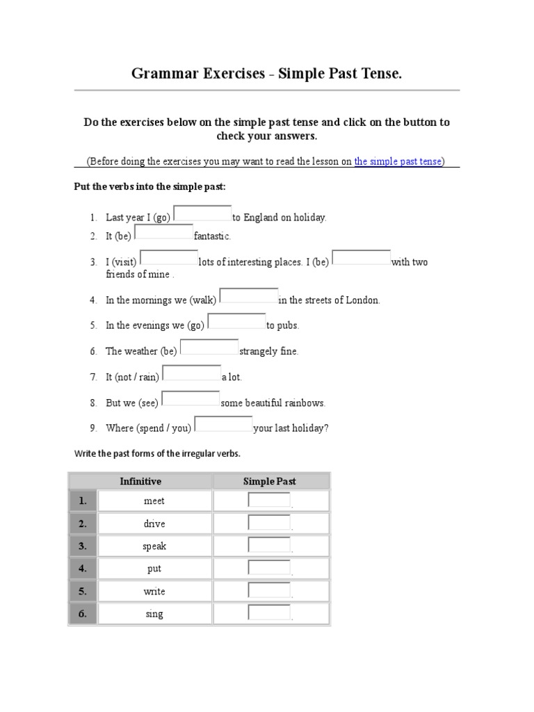 Grammar Exercises - Simple Past Tense | PDF | Verb | Languages