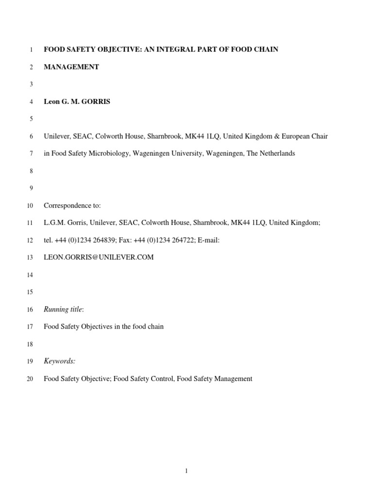 Food Safety Objective: An Integral Part of Food Chain Management | PDF ...