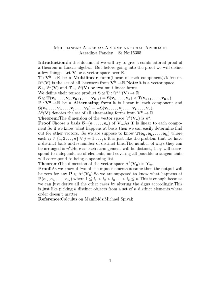 Combinatorial Proofs in Multilinear Algebra | PDF | Teaching Methods ...