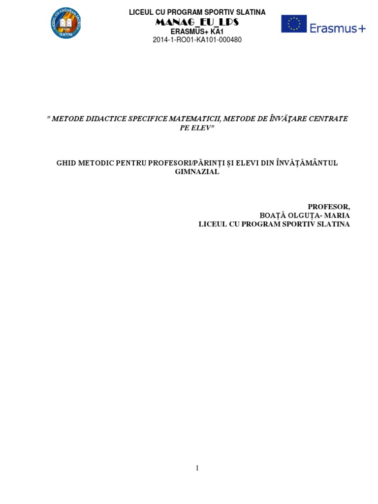 Boata Olguta Ghid Metodic Metode Didactice Specifice Matematicii Metode de Invatare Centrate Pe ...