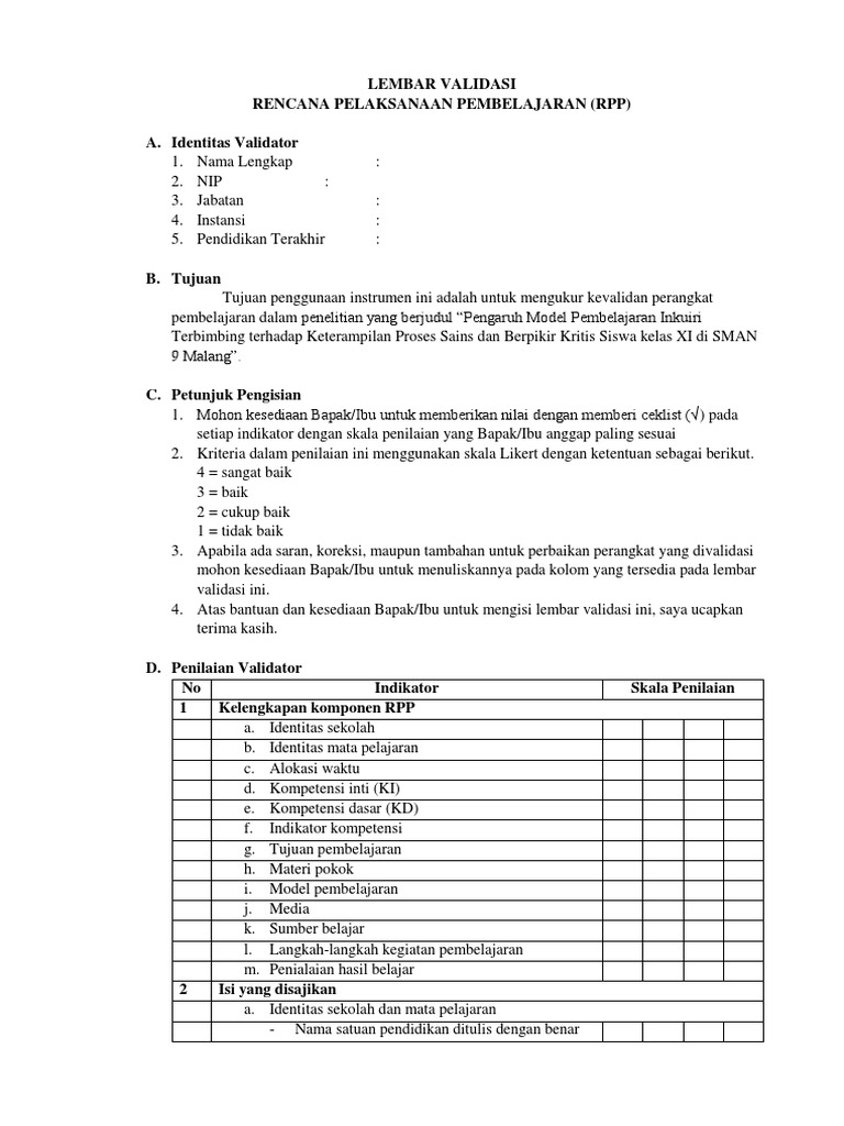 Lembar Validasi RPP | PDF