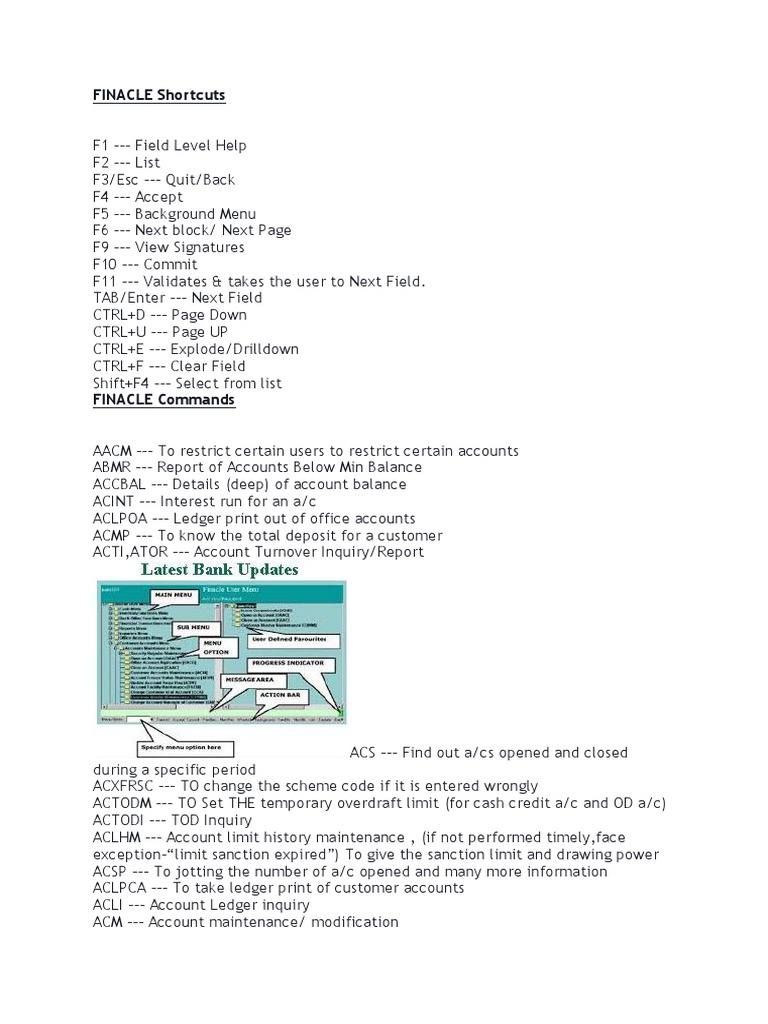 FINACLE Shortcuts Guide Under 40 Characters | PDF | Cheque | Debit Card