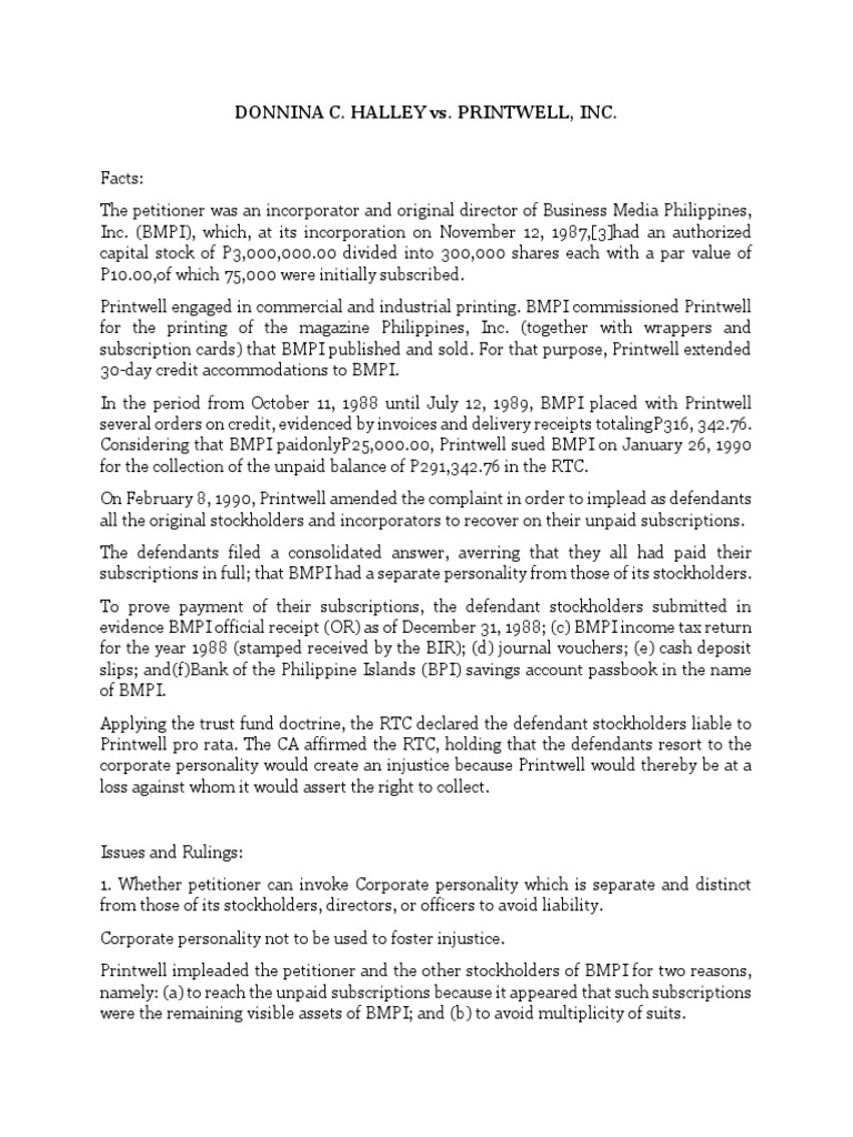 Halley vs. Printwell Inc. | PDF