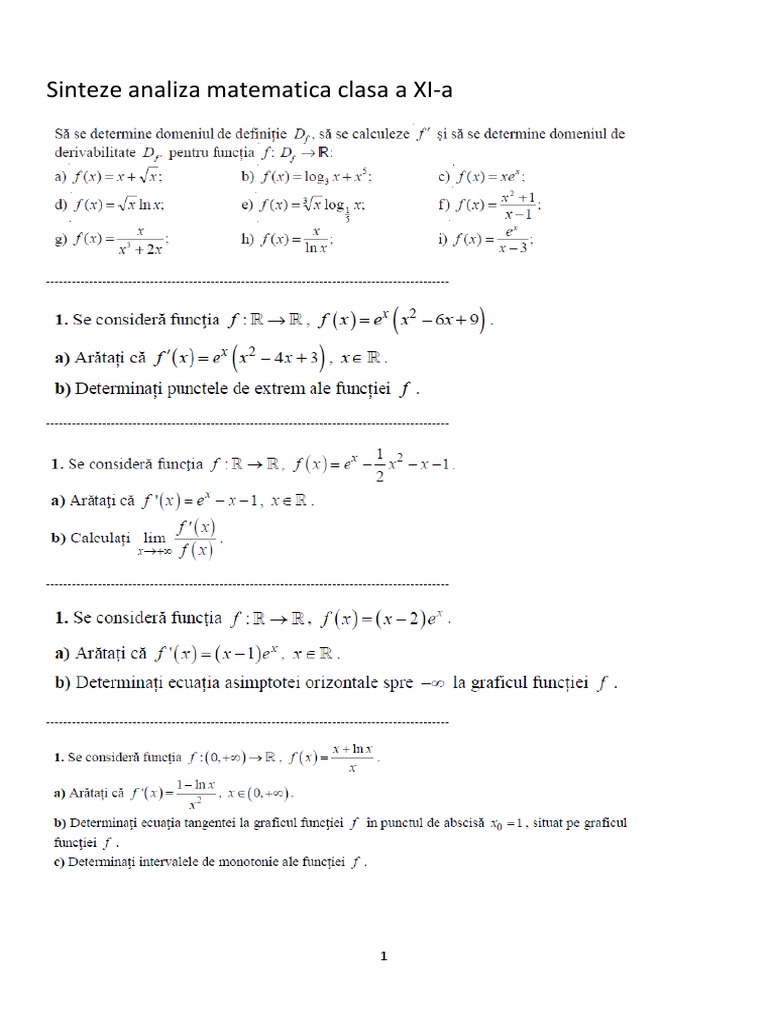 Sinteze Analiza Matematica Clasa A XI | PDF