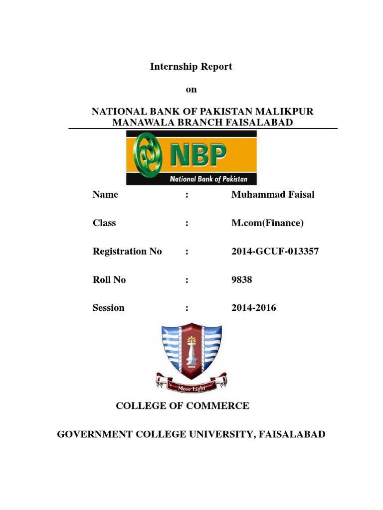 Internship Report National Bank of Pakistan and Its Nearest Guidelines ...