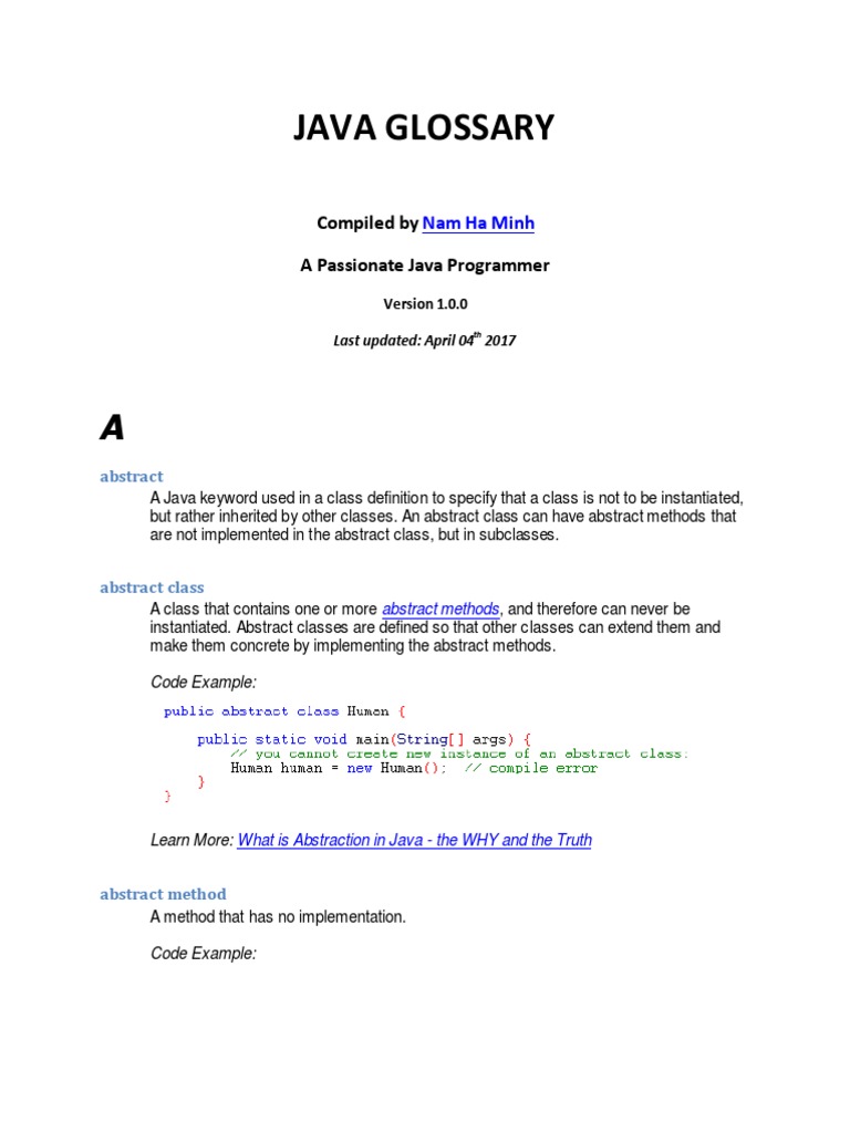 Java Glossary: Compiled by A Passionate Java Programmer | PDF | Class ...