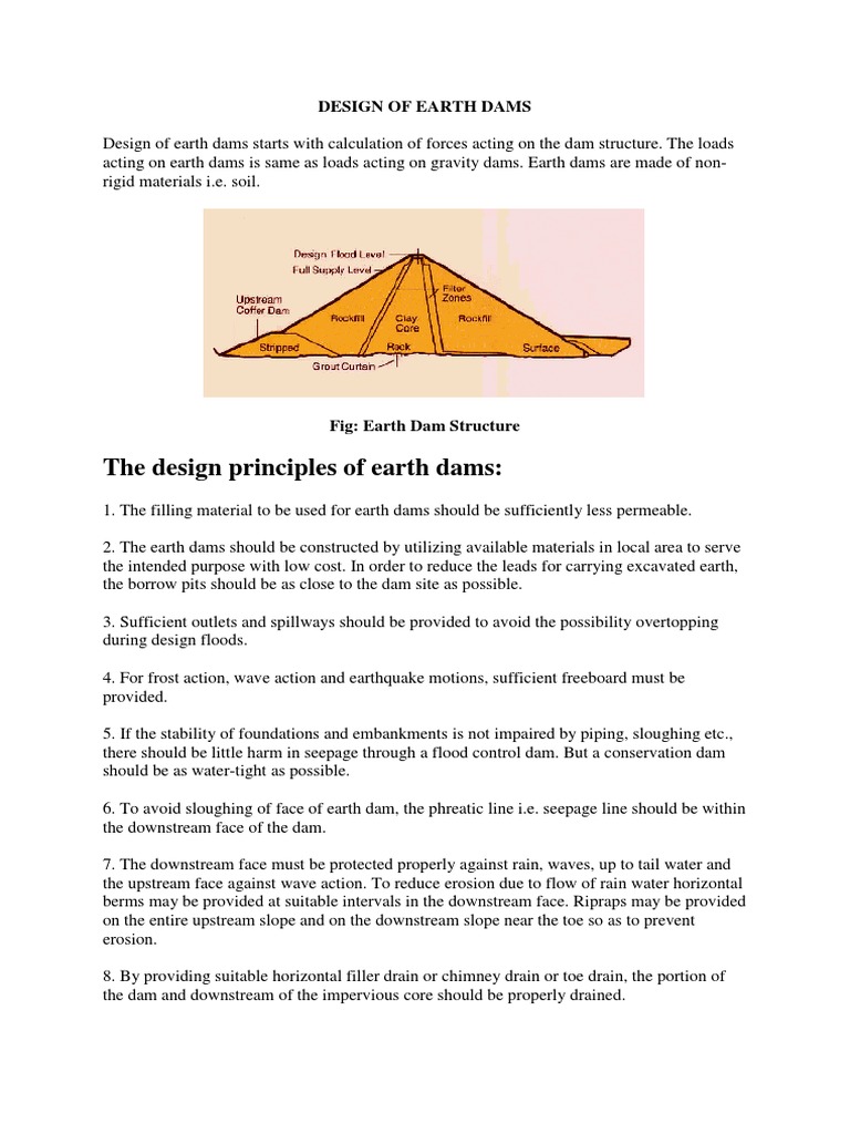 Principles of Dam Design Notes 1 - Design of Earth Dams | Download Free ...