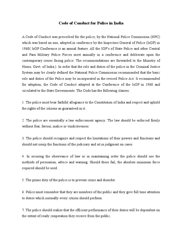 Police Code of Conduct in India | PDF | Police | Crime & Violence