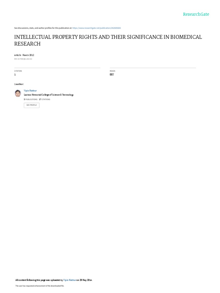 Intellectual Property Rights and Their Significance in Biomedical Research | PDF | Trade Secret ...