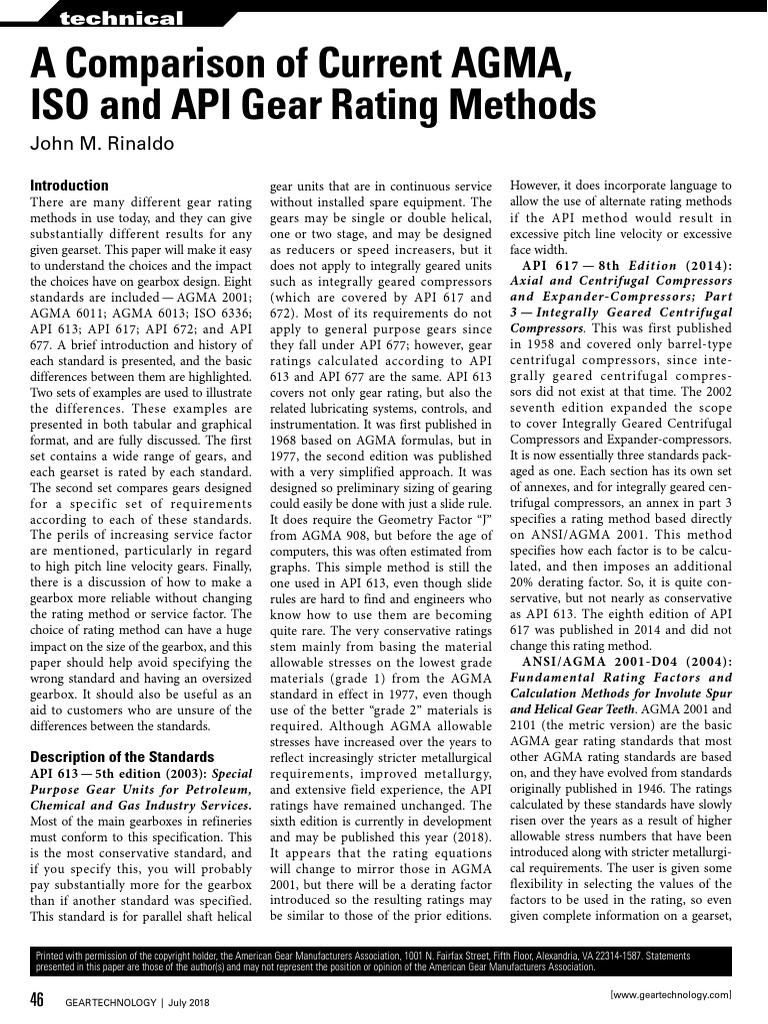 A Comparison of Current AGMA, ISO and API Gear Rating Methods | PDF ...