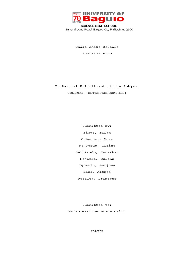 Shake-shake Cereals Business Plan | PDF | Milkshake | Marketing
