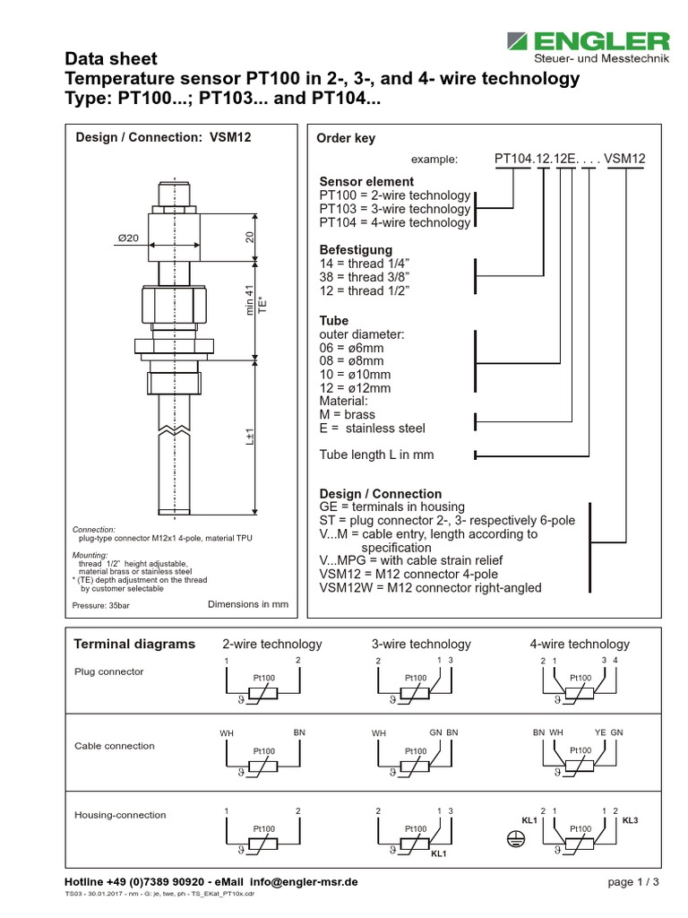 Data Sheet Temperature Sensor PT100 in 2-, 3-, and 4-Wire Technology ...