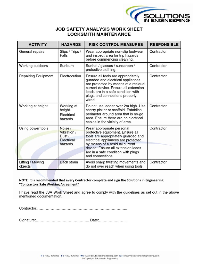 Job Safety Manual Form Example | PDF | Safety | Prevention