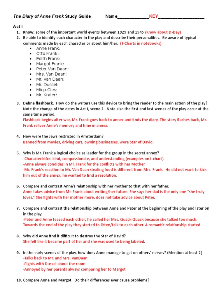 Anne Frank Study Guide Answers | PDF | Anne Frank
