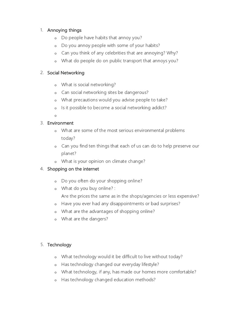 Conversation Topics | PDF | Social Networking Service | Internet