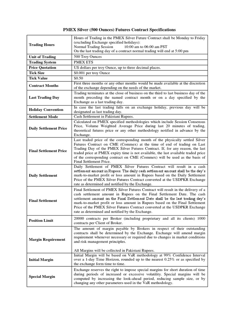 PMEX Silver 500 Ounces Futures Contract | PDF | Futures Contract ...