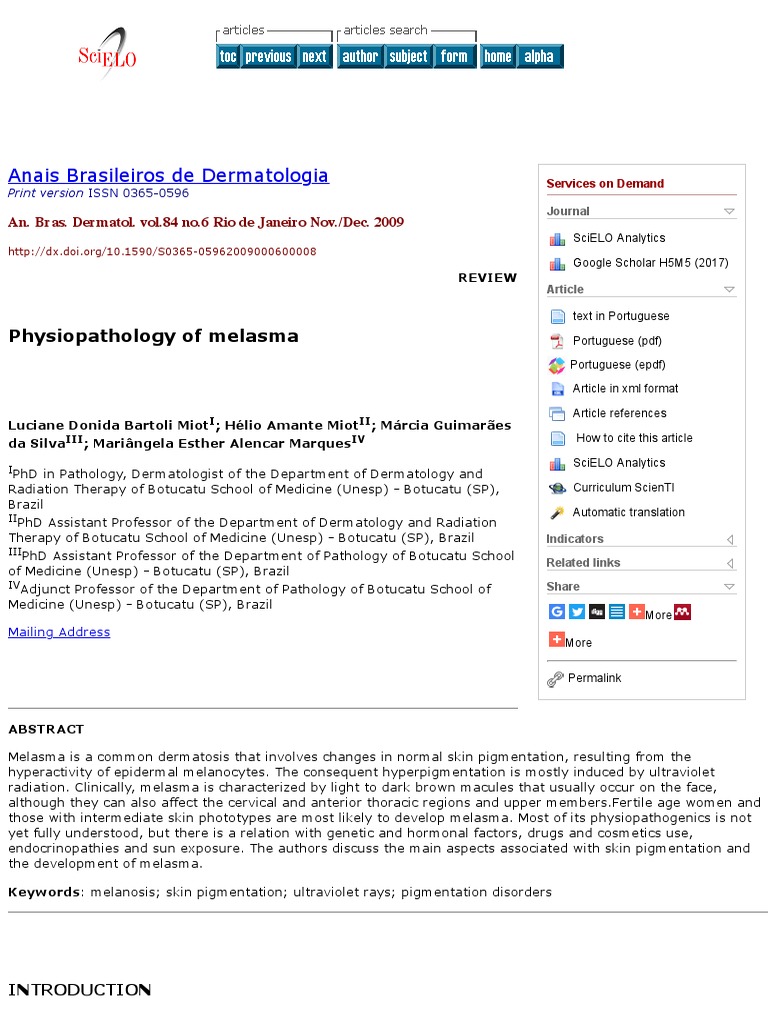 Physiopathology of Melasma PDF | PDF | Human Skin Color | Epidermis